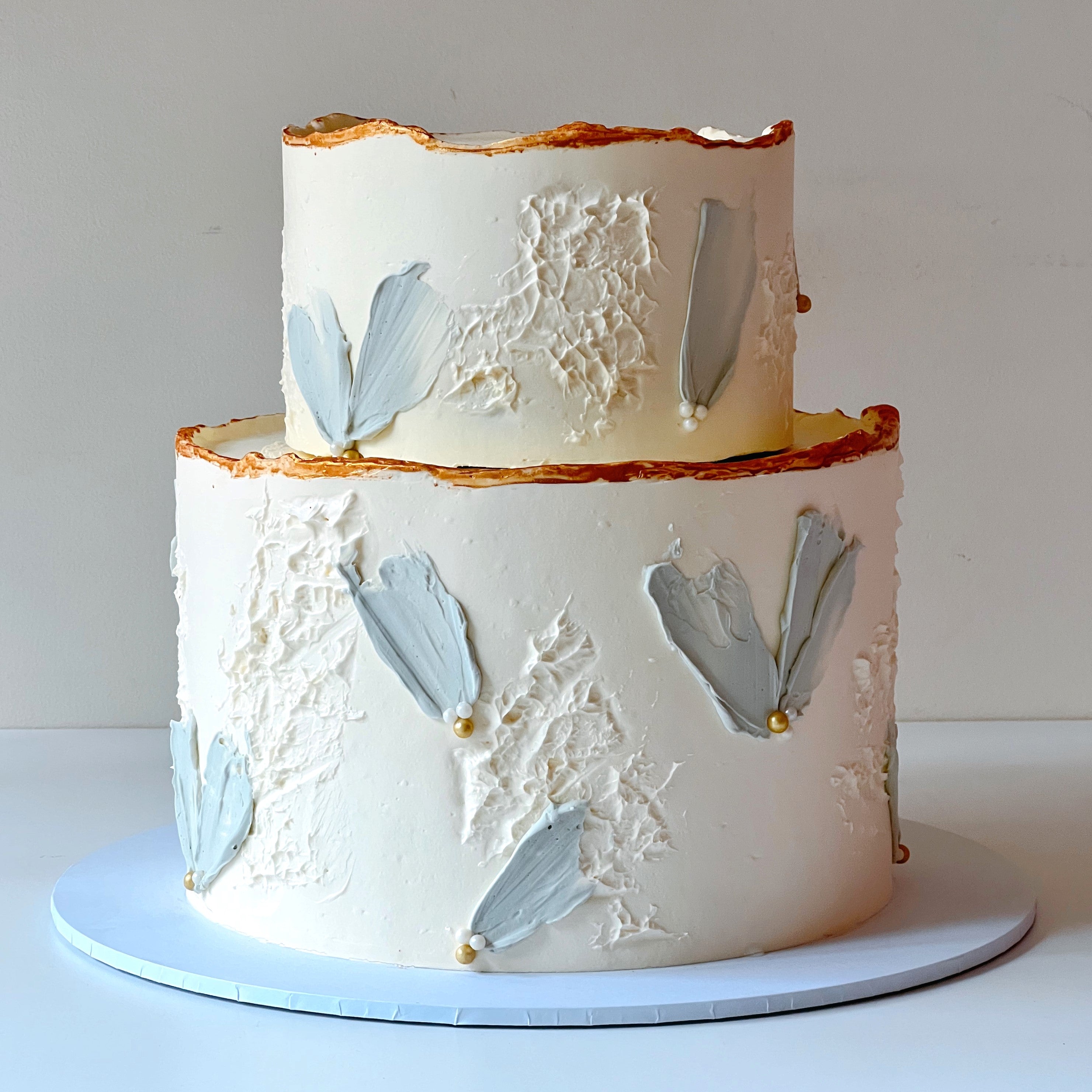 White & Grey 2 tier Cake – Riso Cake